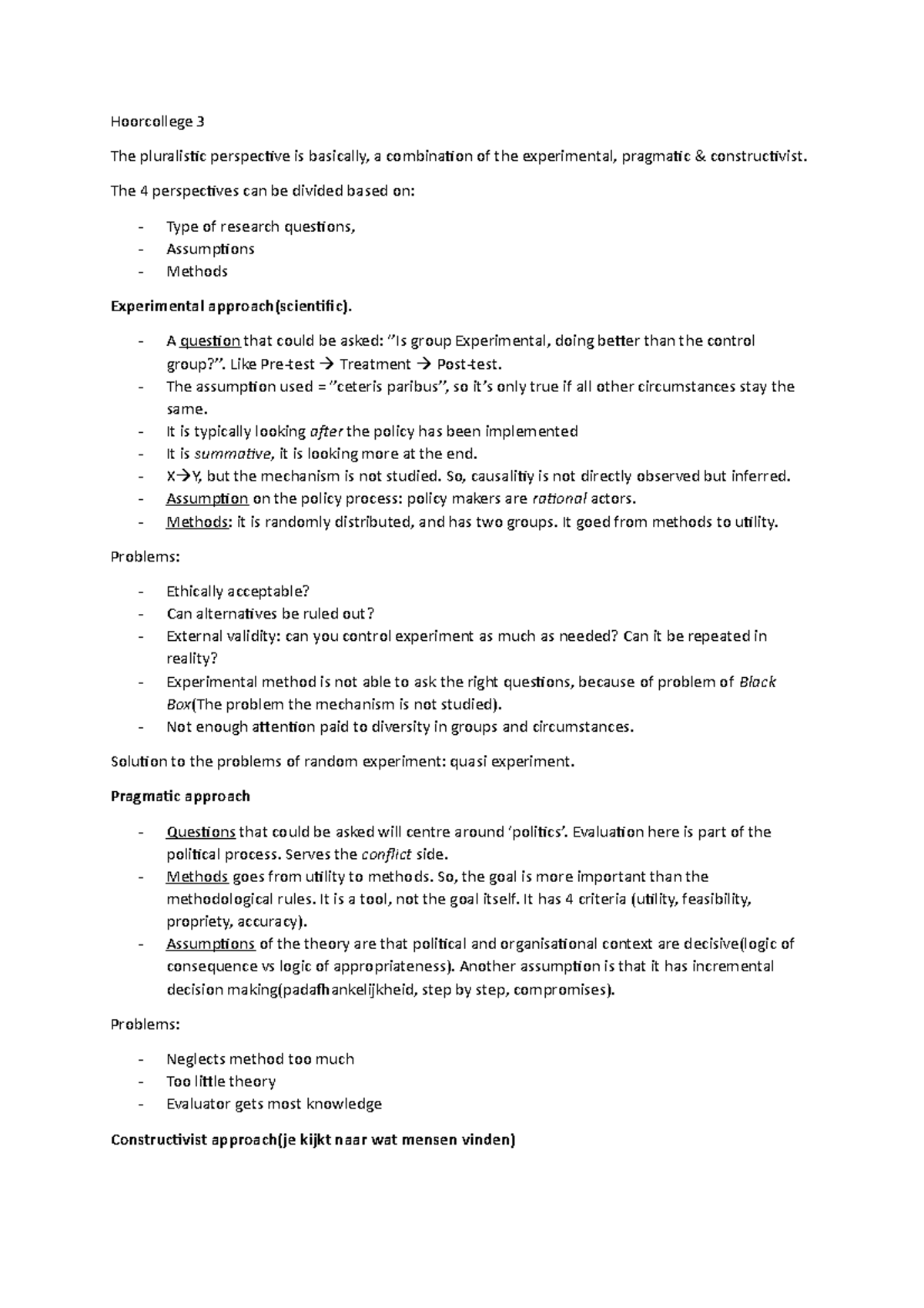 HC 2 - Hoorcollege 3 The pluralistic perspective is basically, a ...