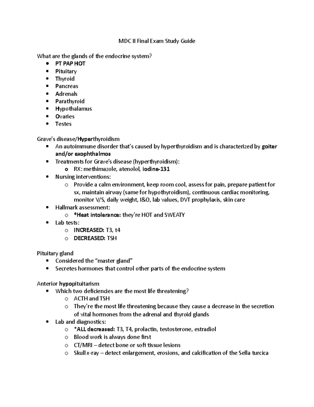 MDC II Final Exam Study Guide - NUR2392 - Studocu