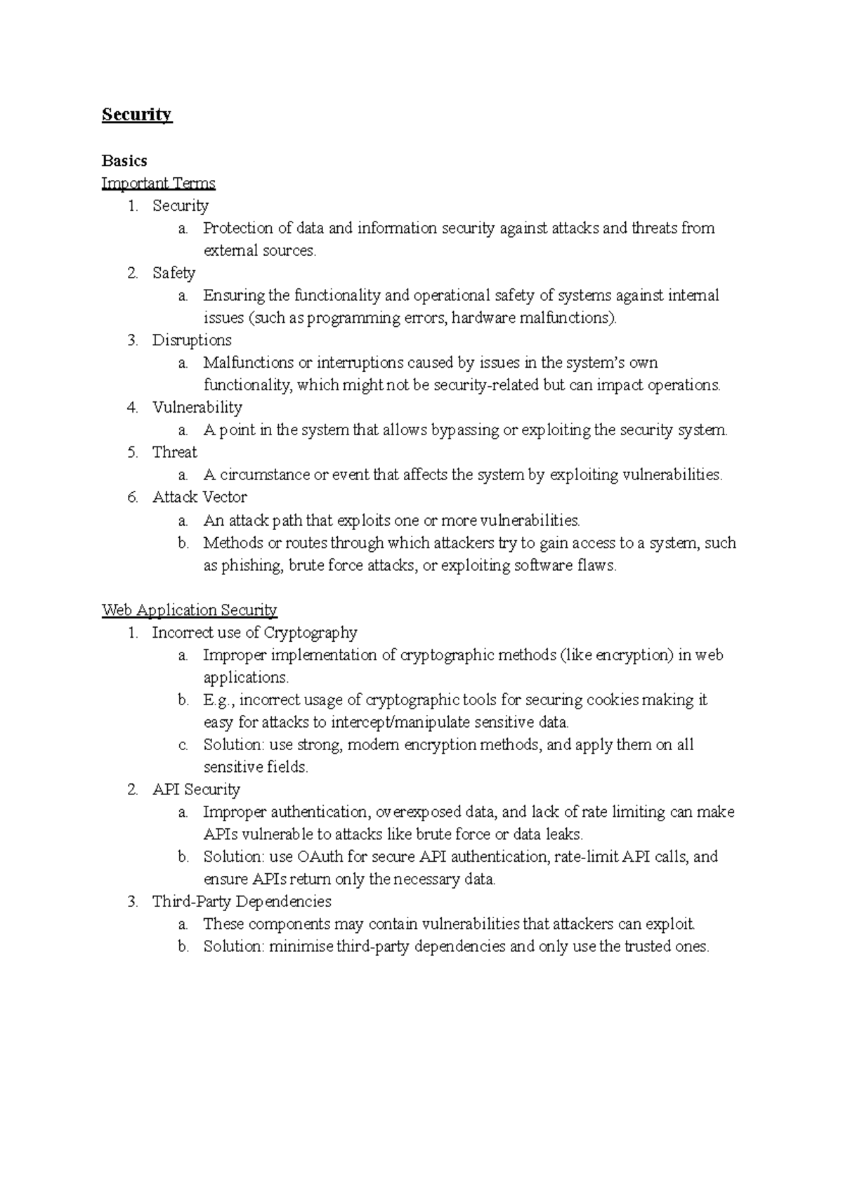 ITSec Notes - Security Basics Important Terms 1. Security a. Protection ...