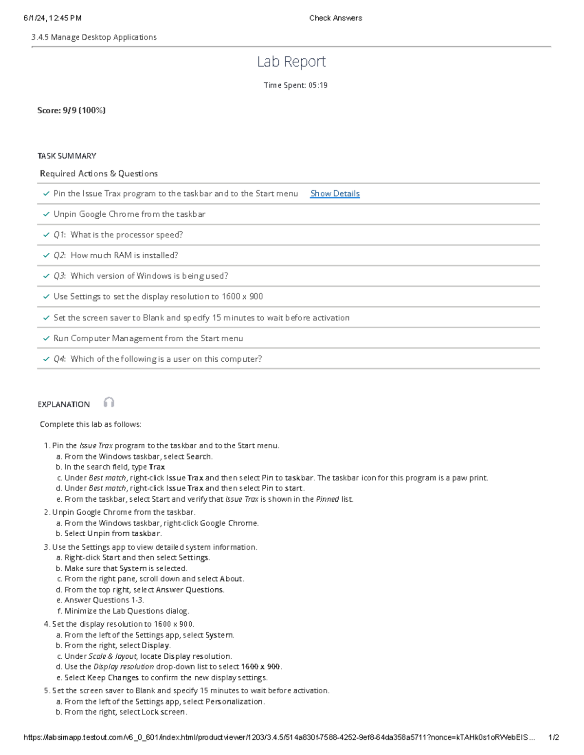 3.4.5 - Manage Desktop Applications (Simulation) - 3.4 Manage Desktop Applications Lab Report ...