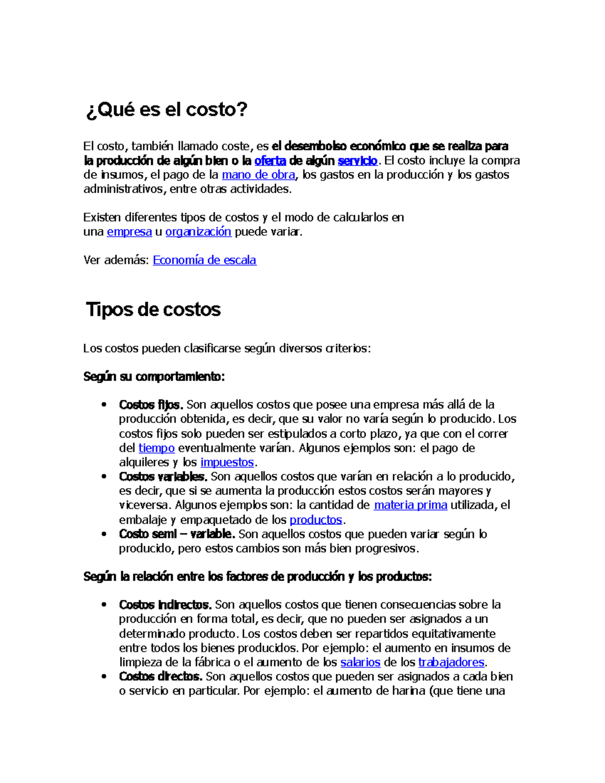 Qué es el costo - ¿Qué es el costo? El costo, también llamado coste, es ...