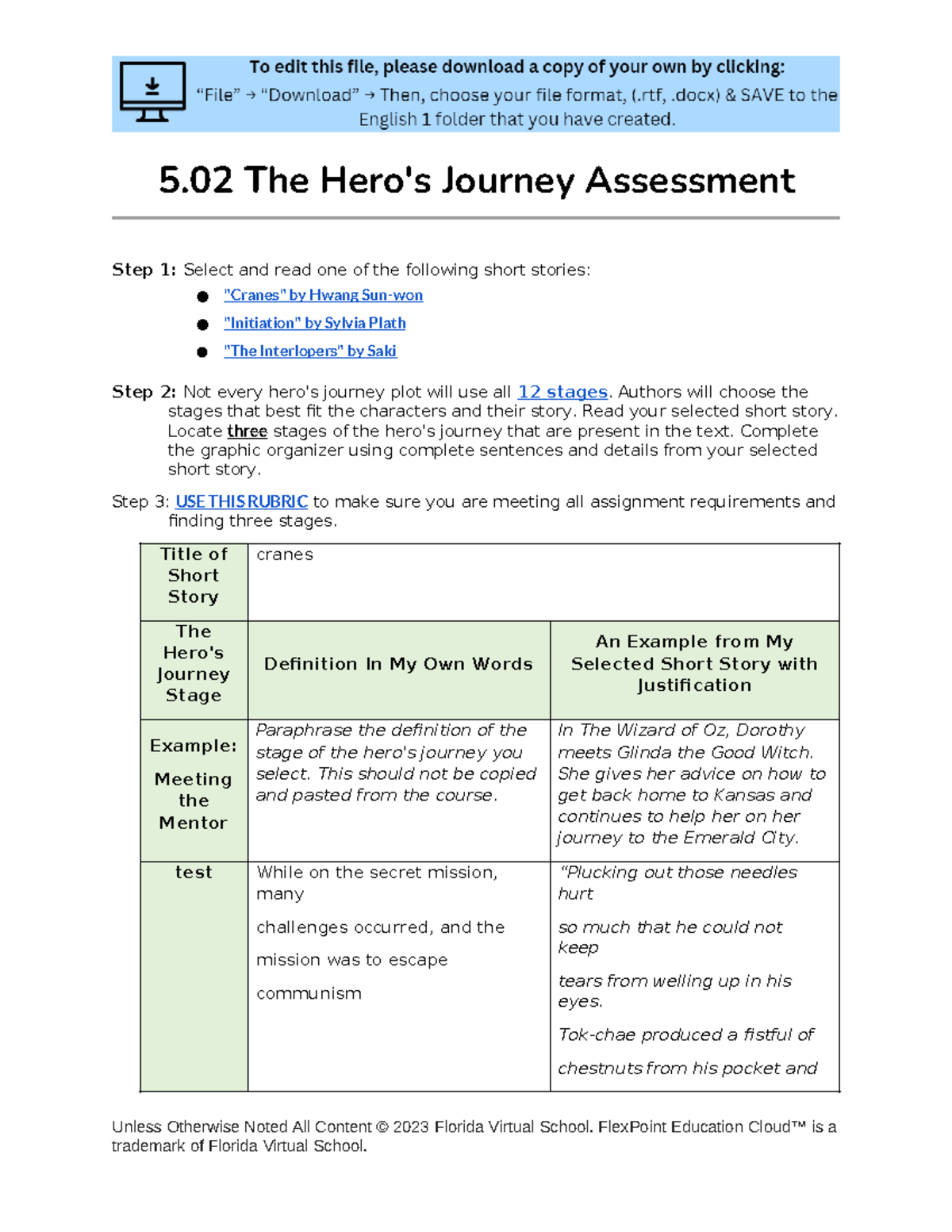 Copy of 5.02 The Hero's Journey Assessment - 5 The Hero's Journey ...