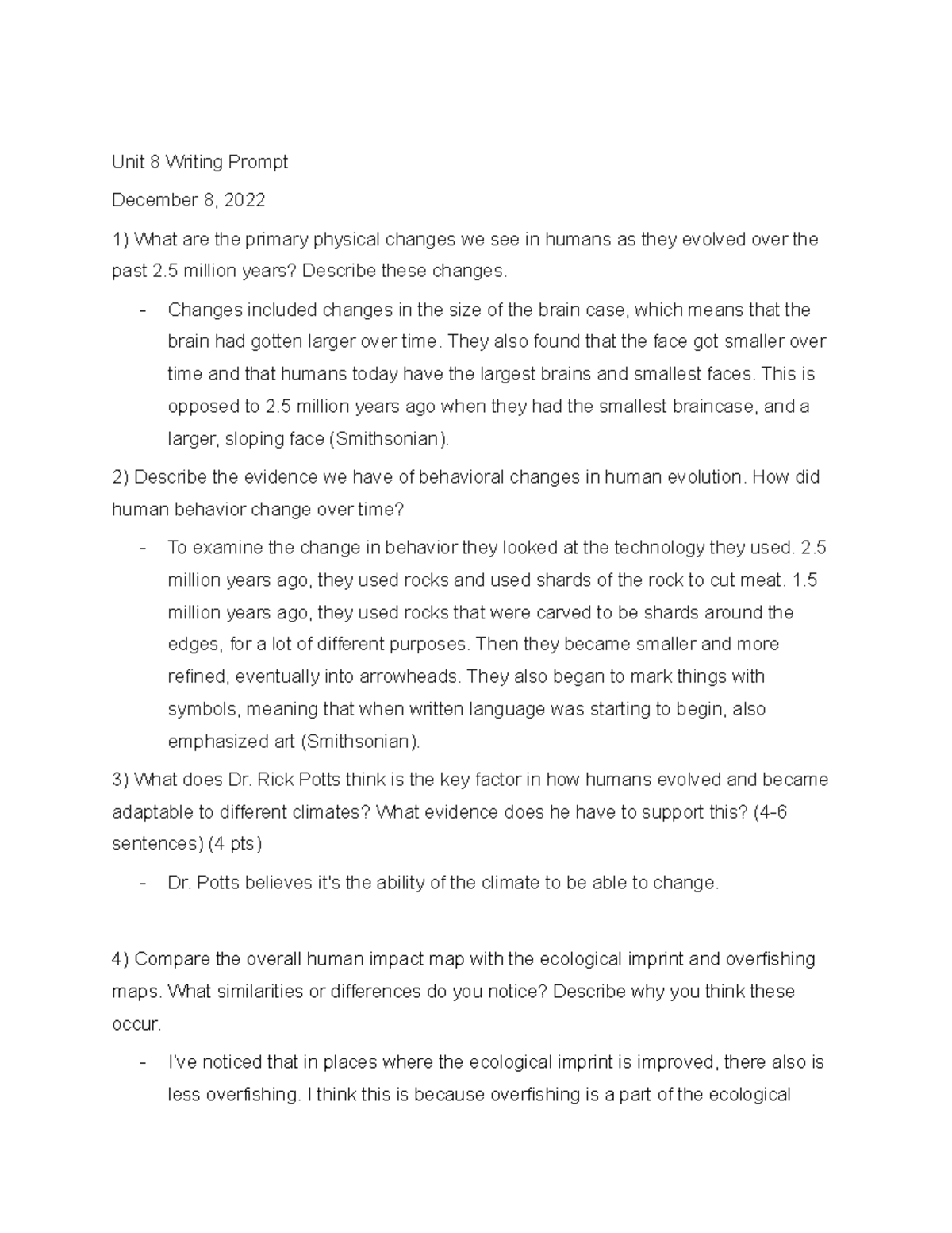 Unit 8 Writing Prompt - Unit 8 Writing Prompt December 8, 2022 What are ...