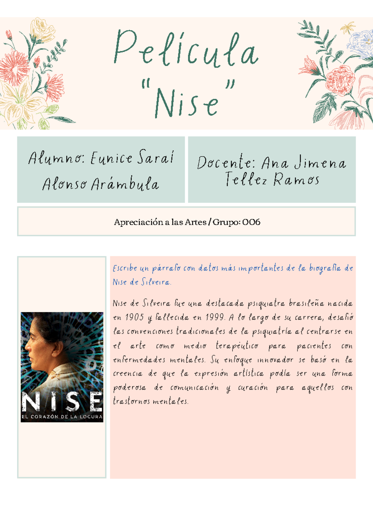 Tarea 1.3 Película Nise - Película “Nise” Alumno: Eunice Saraí Alonso ...