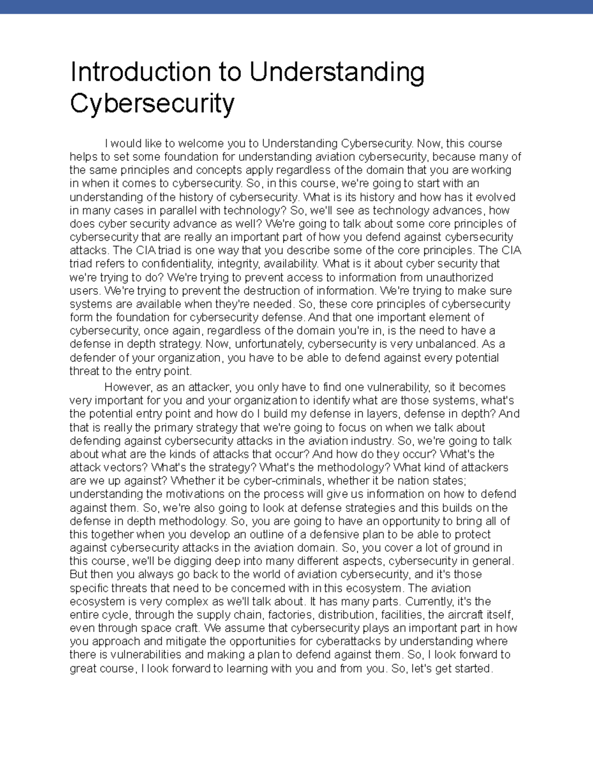 Introduction to Understanding Cybersecurity - ? Introduction to ...