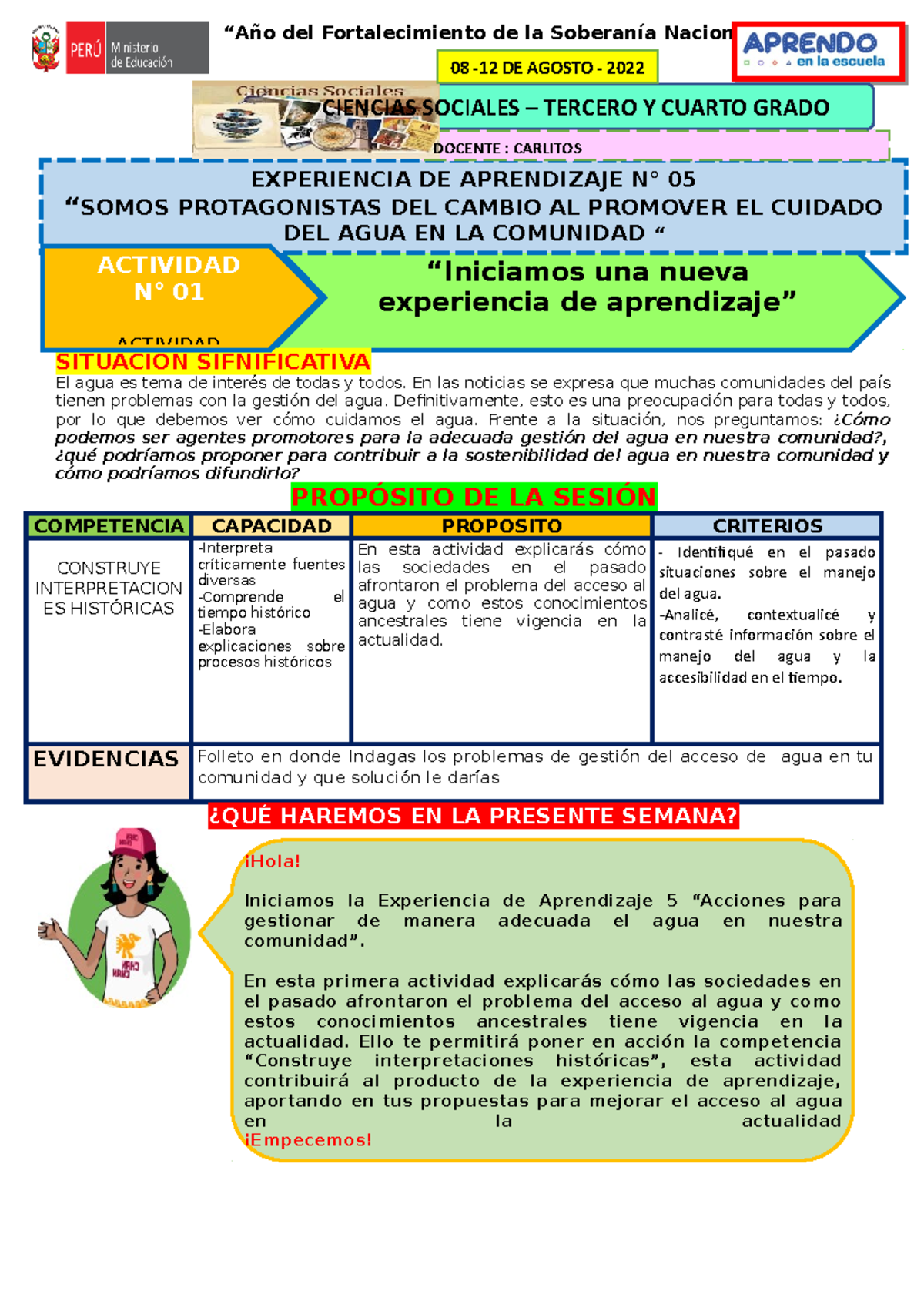 Experiencia DE Aprendizaje 05 - Ciencias Sociales - Actividad 01 - 3ERO Y 4TO Grado ...