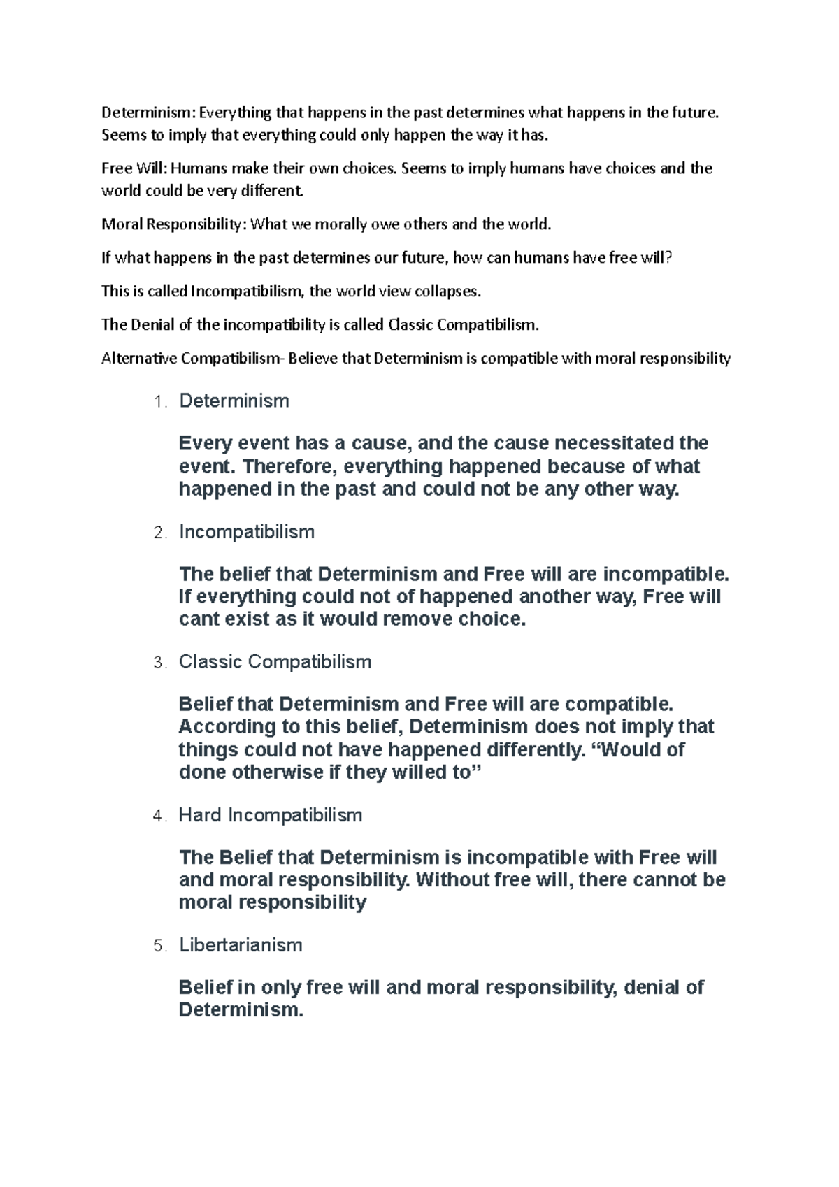 Free Will Definitions - PHIU911 - Stirling - Studocu