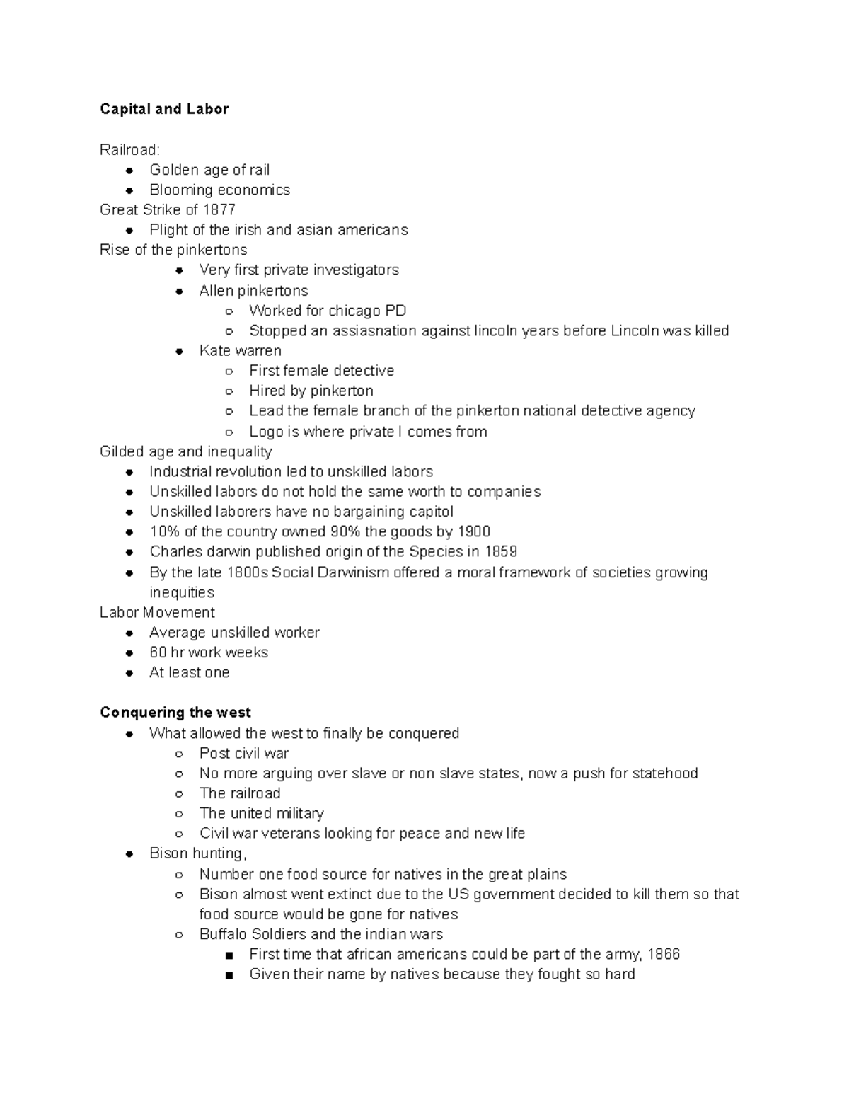 American History - Lecture Notes for the whole semester. - Capital and ...
