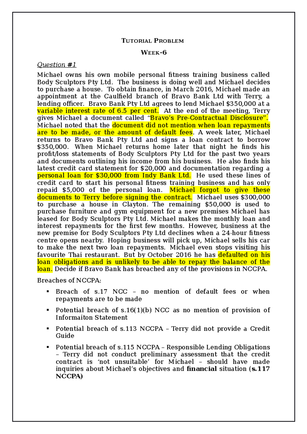 Tutorial Problem Week 6 Updated Tutorial Problem Week Question Michael Owns His Own Mobile