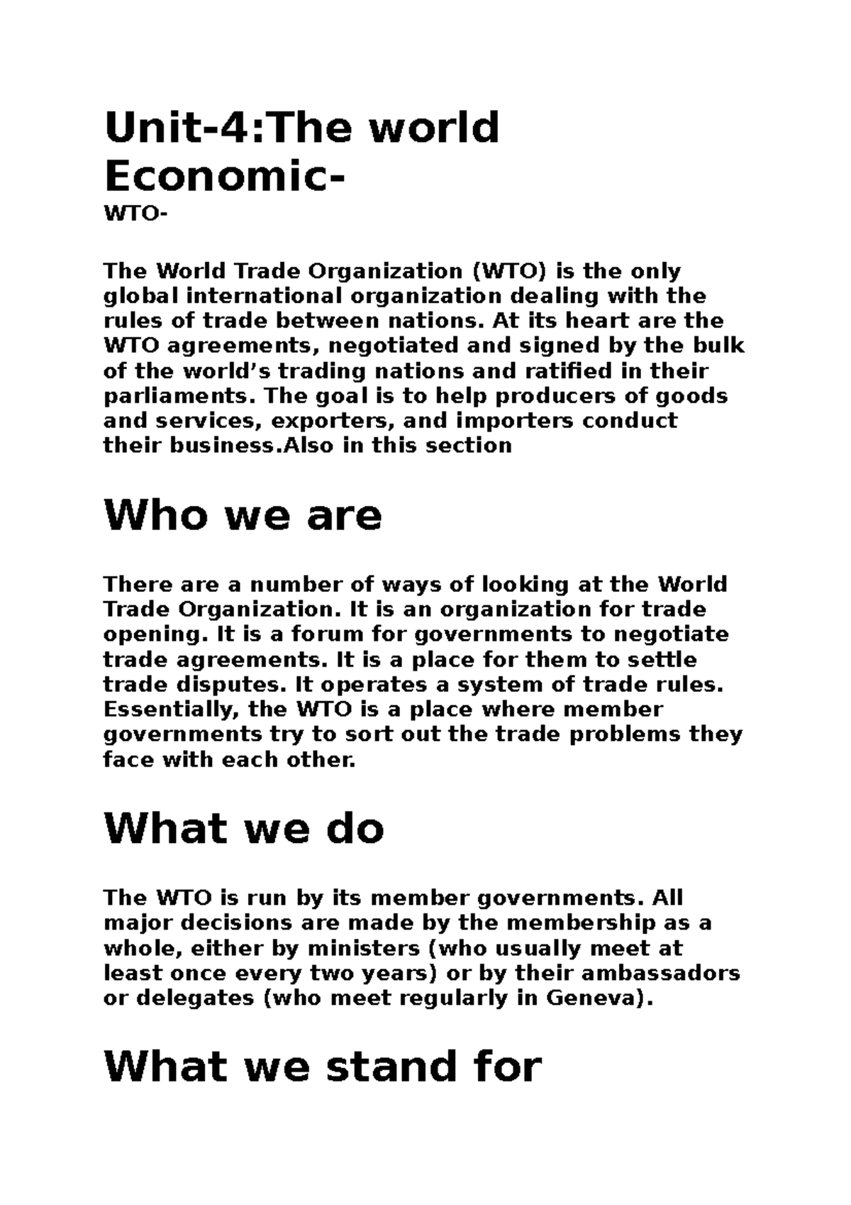 The World Economics - Lecture notes 19-21 - Unit-4:The world Economic ...