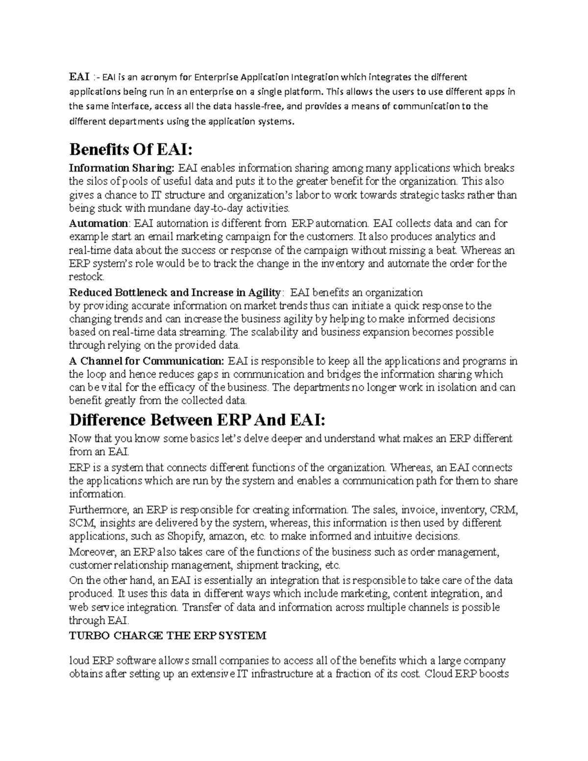 EAI & turbo charge erp - EAI :- EAI is an acronym for Enterprise ...