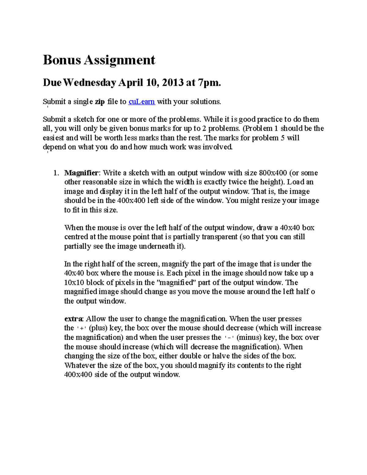 Bonus Assignment - Questions - Bonus Assignment Due Wednesday April 10 ...
