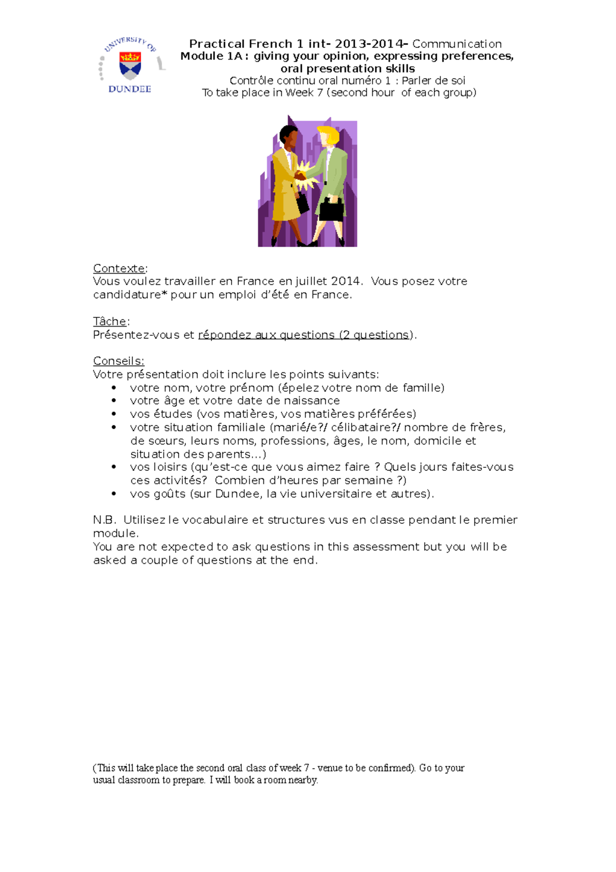 Exam 5 November 2015, questions and answers - Practical French 1 int ...