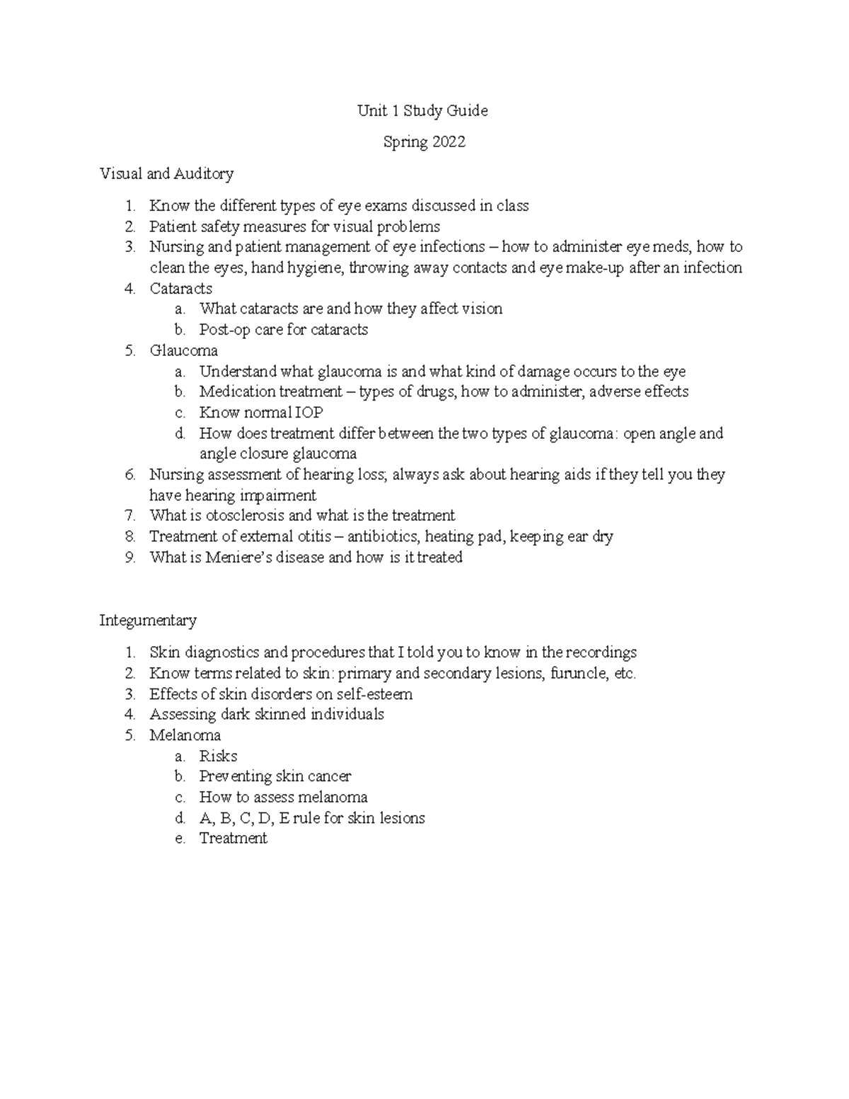Unit 1 Study Guide - Unit 1 Study Guide Spring 2022 Visual and Auditory ...