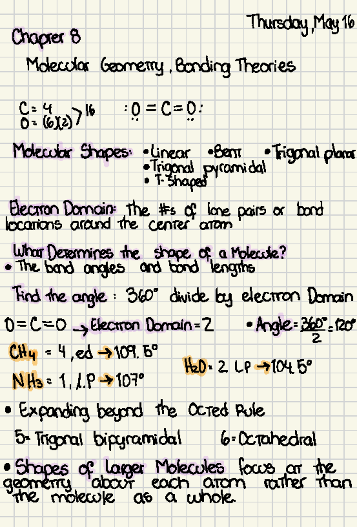 Lecture - Geometry molecule - Thursday, May 16 Chapter 8 Molecular ...