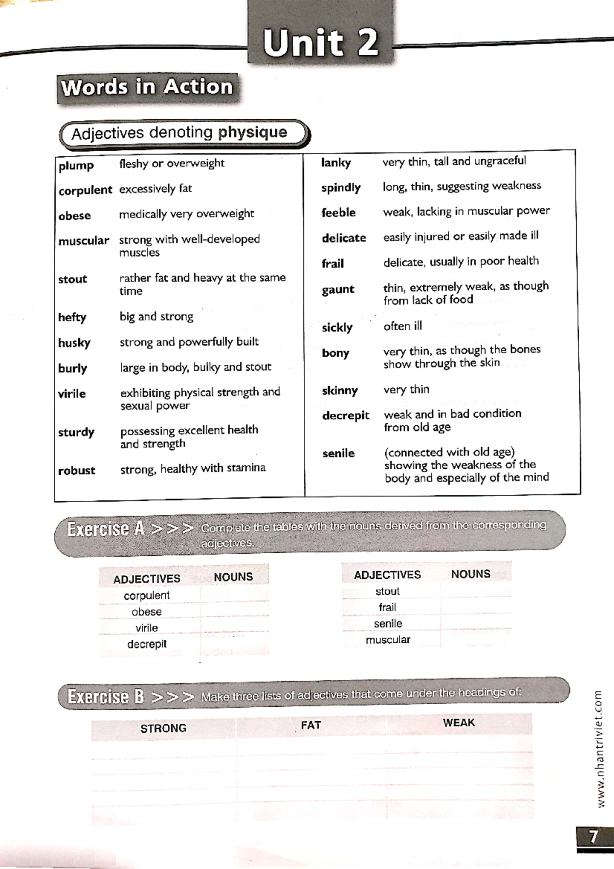 No.2 Daily Advanced Vocab (Unit 2) - Unit 2 Words in Action Adjectives ...