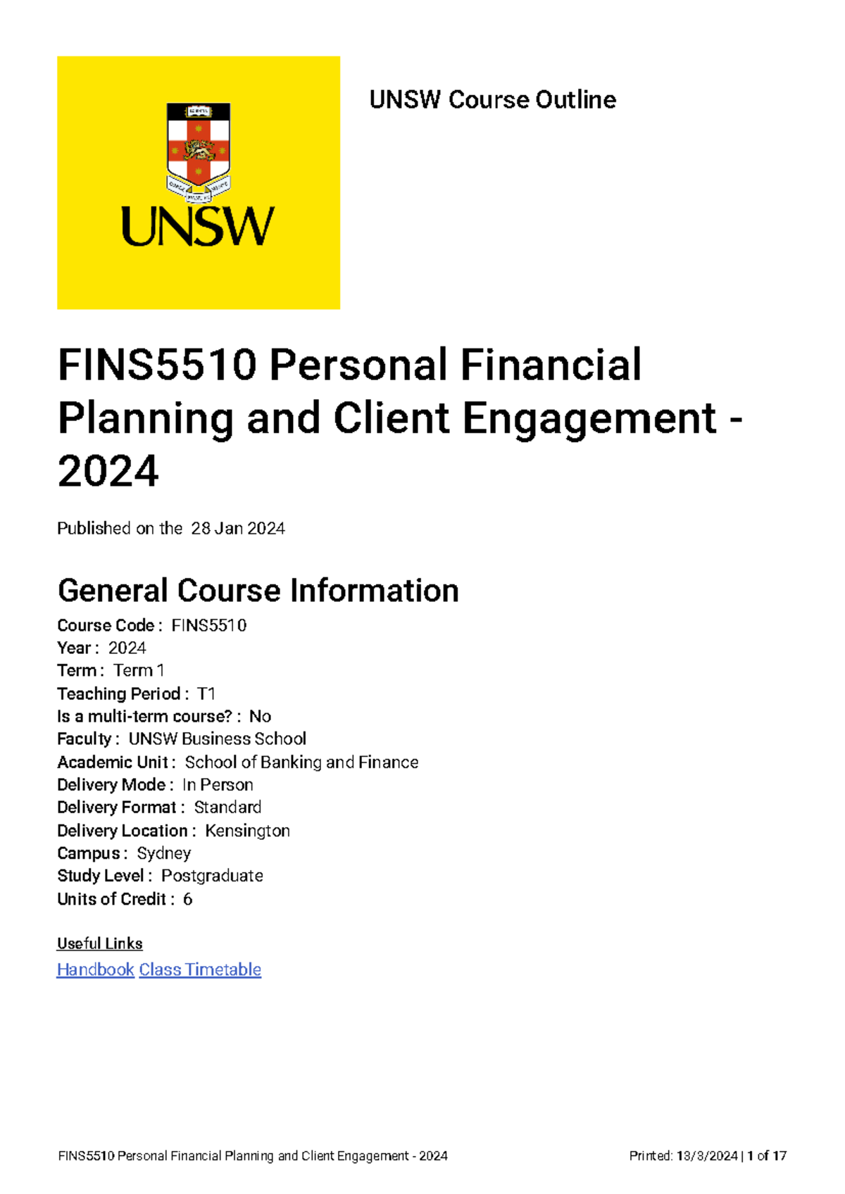 CO FINS5510 1 2024 Term1 T1 In Person Standard Kensington - UNSW Course ...