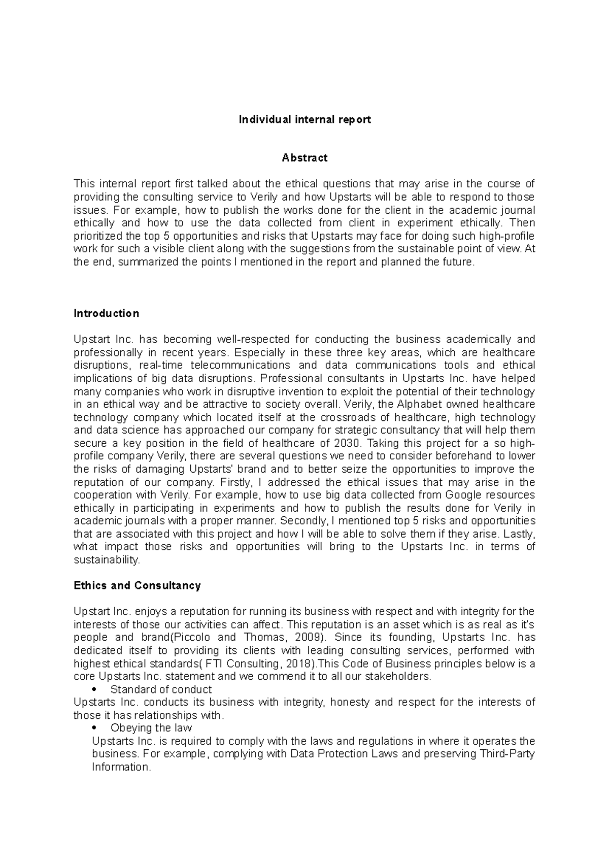 Individual internal report - Individual internal report Abstract This ...
