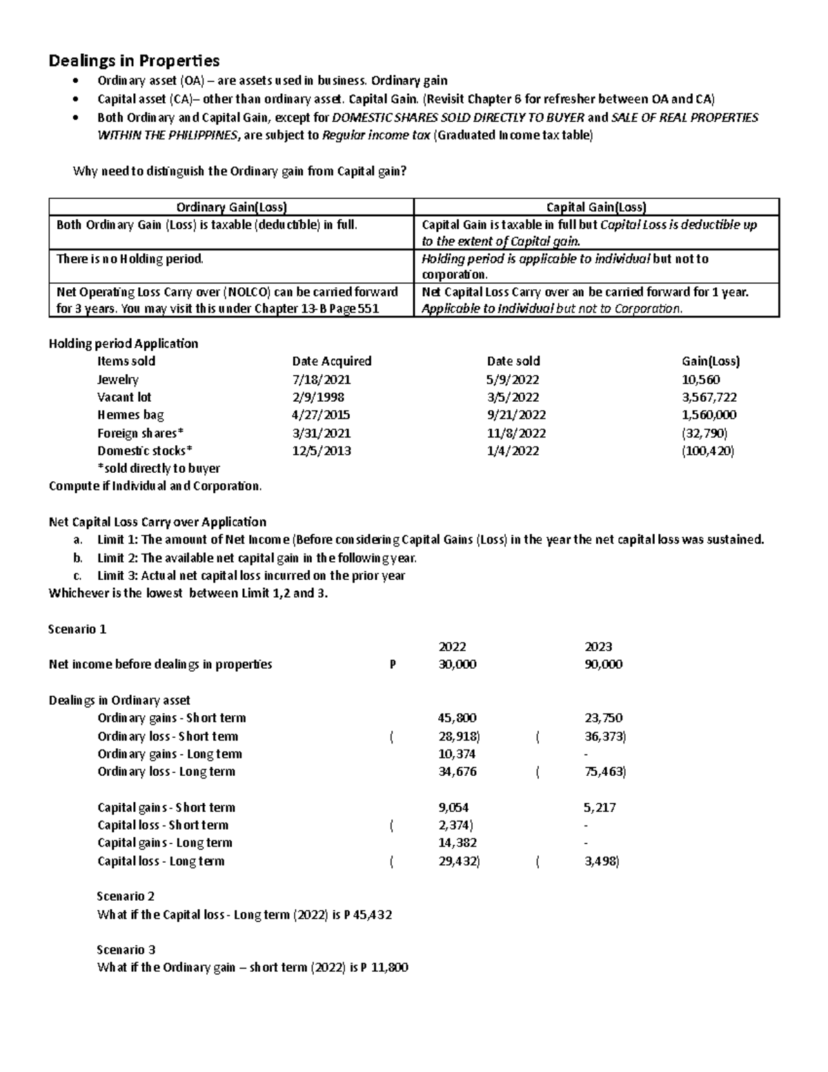 Dealings in Properties - Dealings in Properties Ordinary asset (OA ...