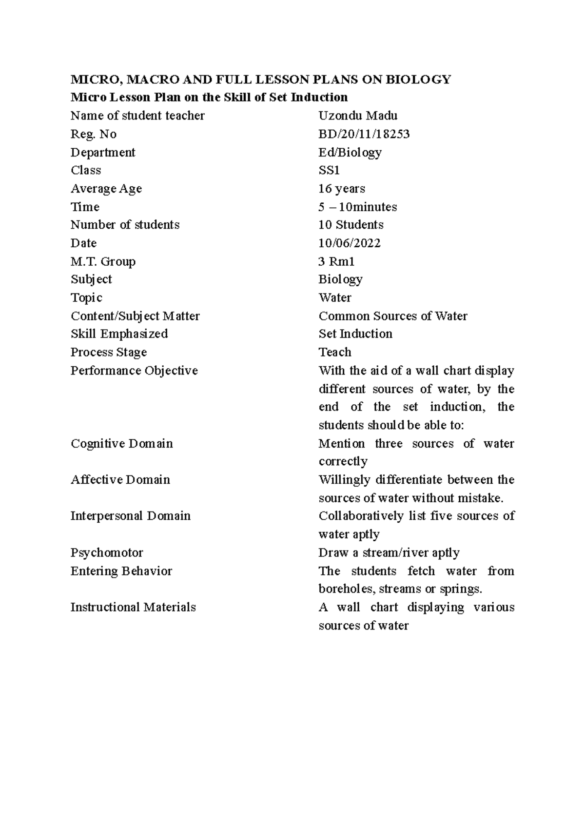 Biology lesson plan - MICRO, MACRO AND FULL LESSON PLANS ON BIOLOGY ...