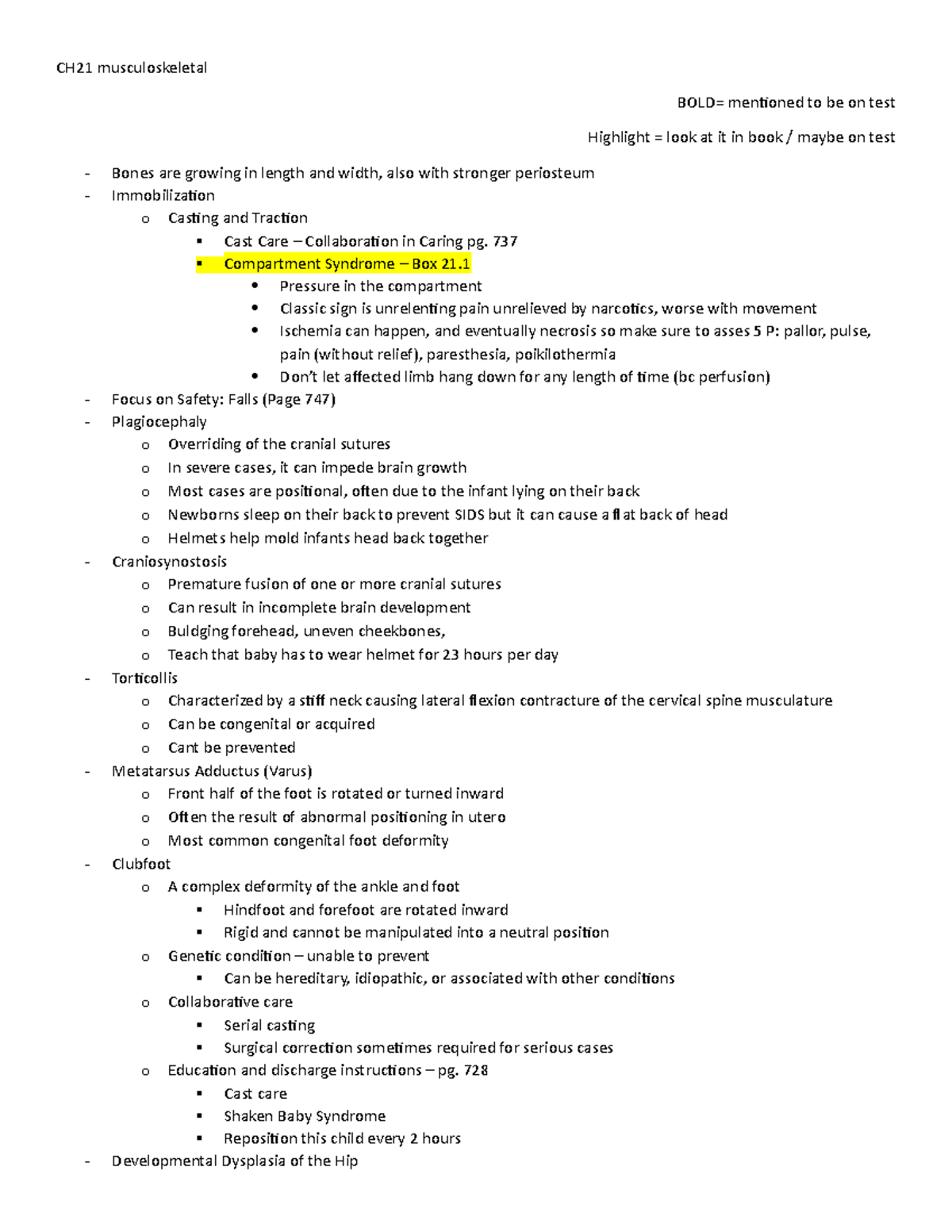 CH21 musculoskeletal - CH21 musculoskeletal BOLD= mentioned to be on ...