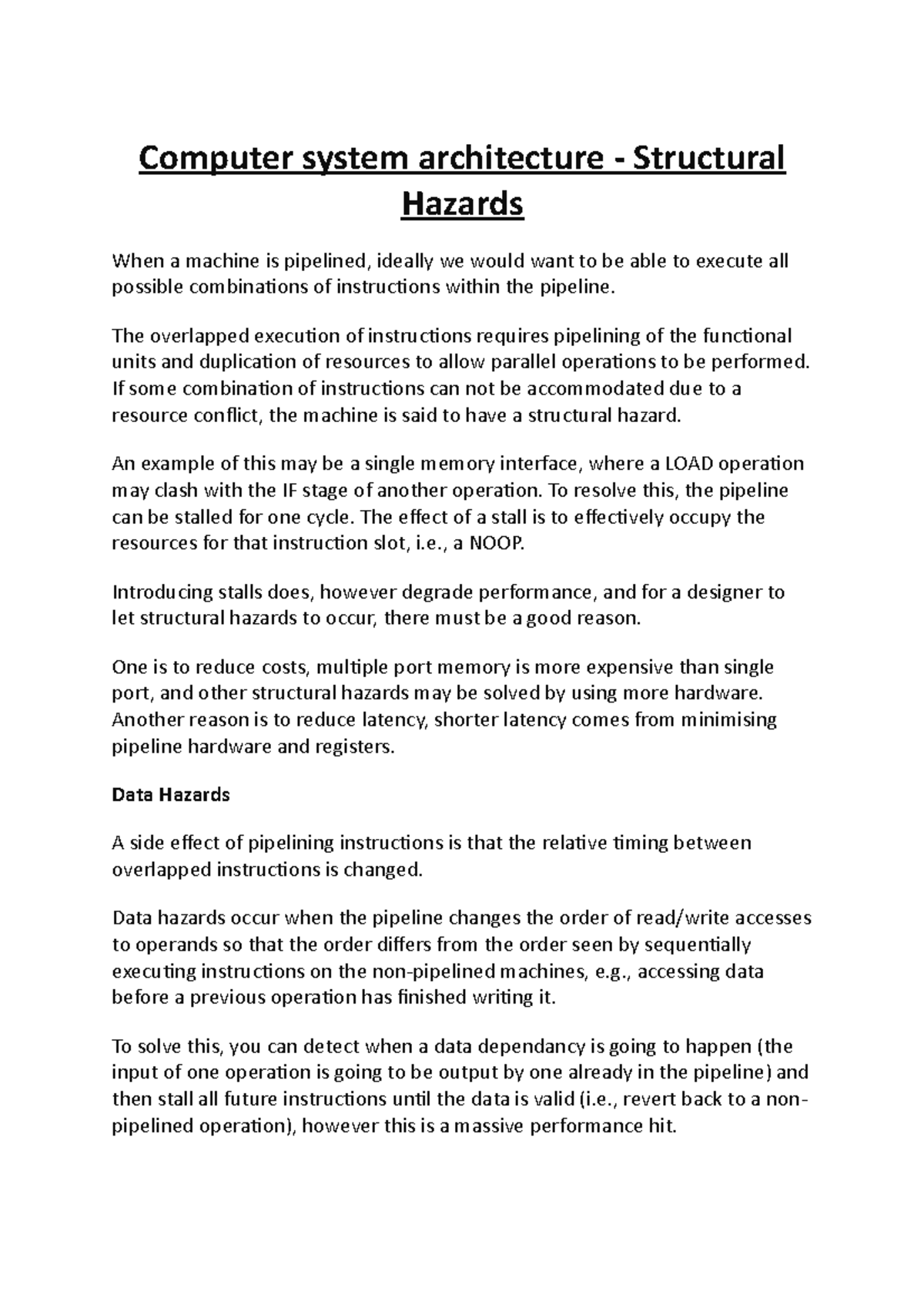 Computer system architecture - Structural Hazards - The overlapped ...