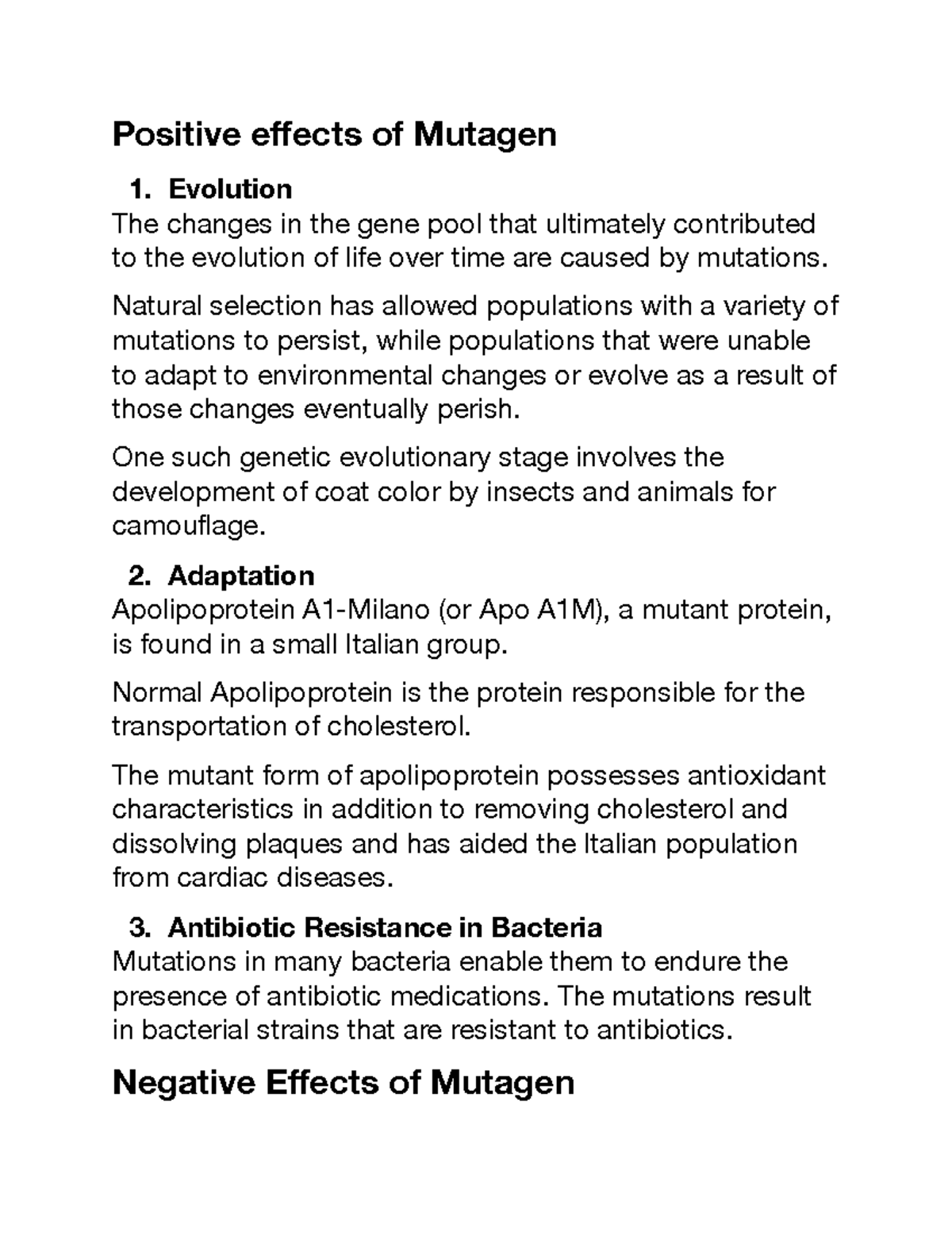 Bio 36 - Notes - Positive effects of Mutagen Evolution The changes in ...