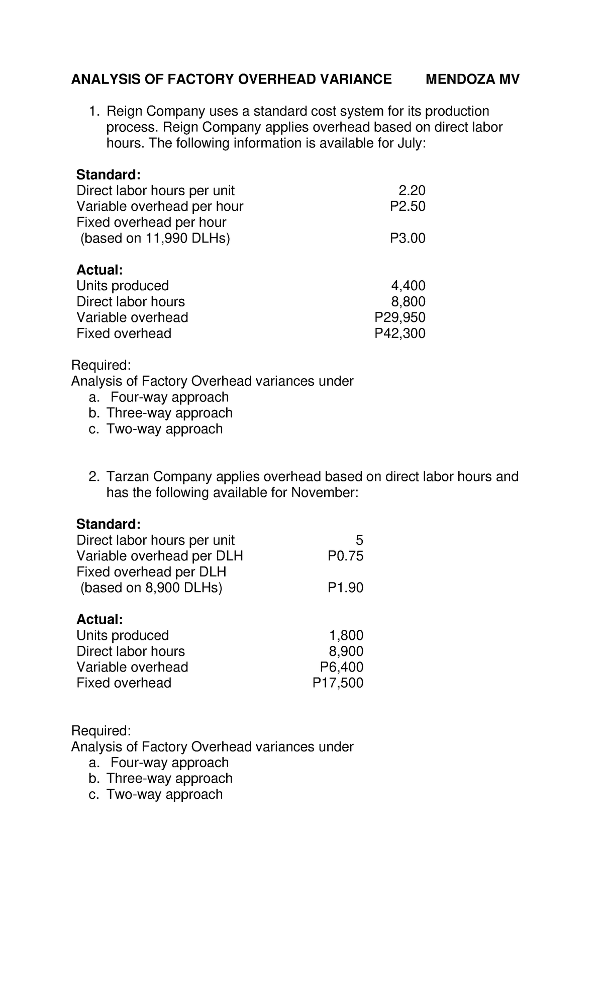 FOH-variances-Illustrative - ANALYSIS OF FACTORY OVERHEAD VARIANCE ...