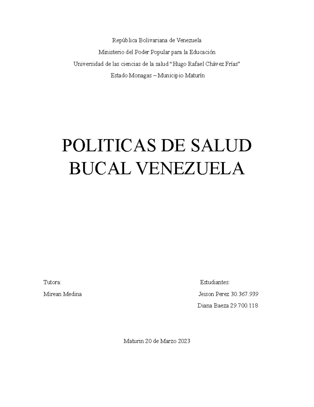 Politicas de Salud Publica en Venezuela - República Bolivariana de ...