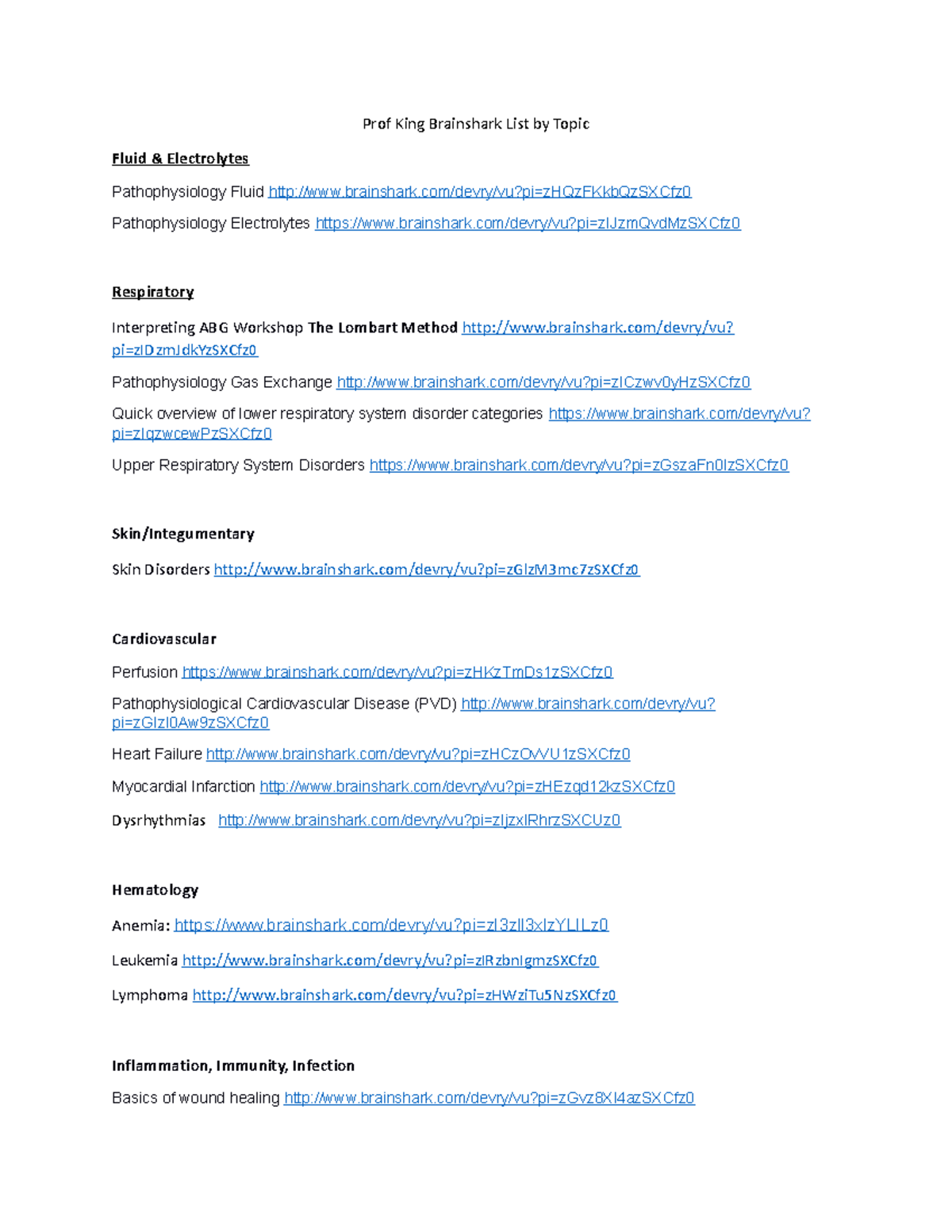 Brainshark list by topics - Prof King Brainshark List by Topic Fluid ...