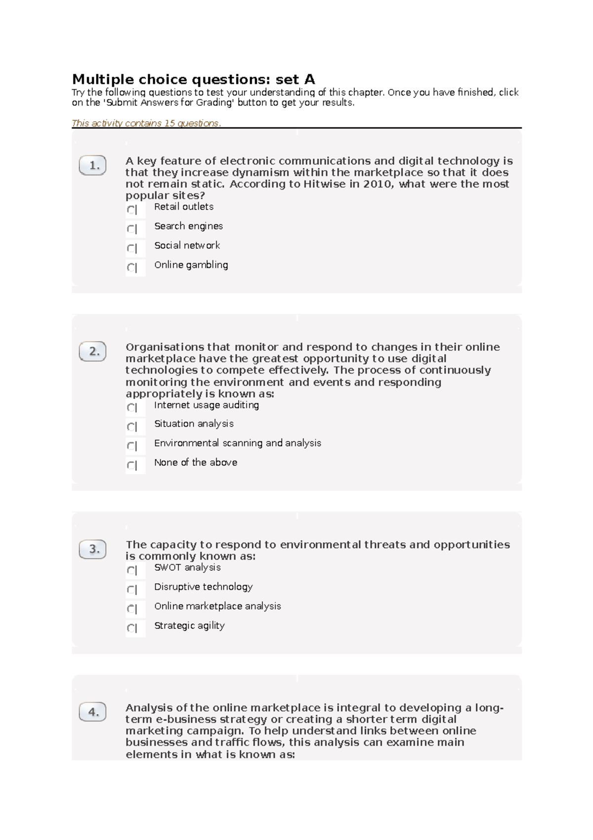 Chapter 2 E commerce fundamentals - Multiple choice questions: set A ...