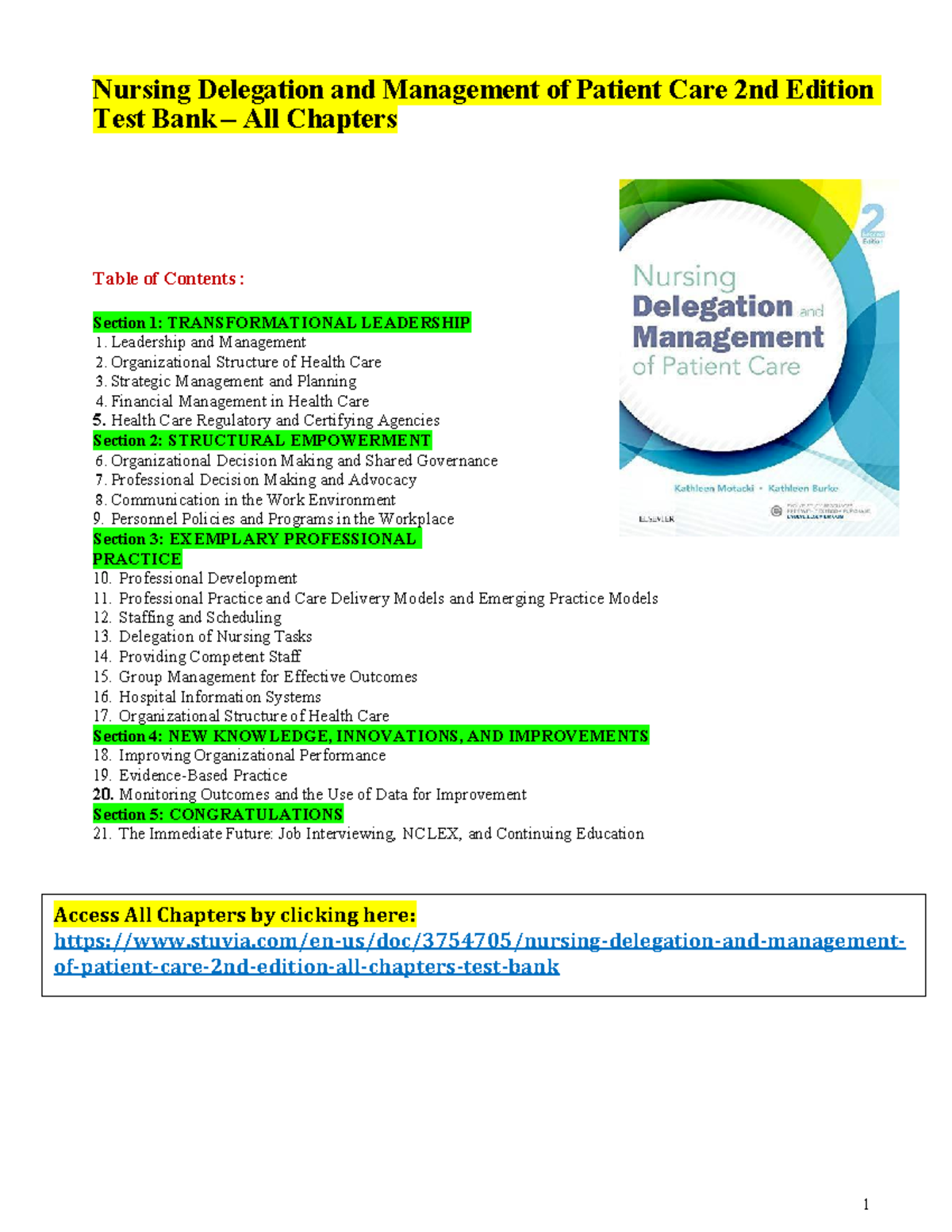 Nursing Delegation and Management of Patient Care 2nd Edition All ...