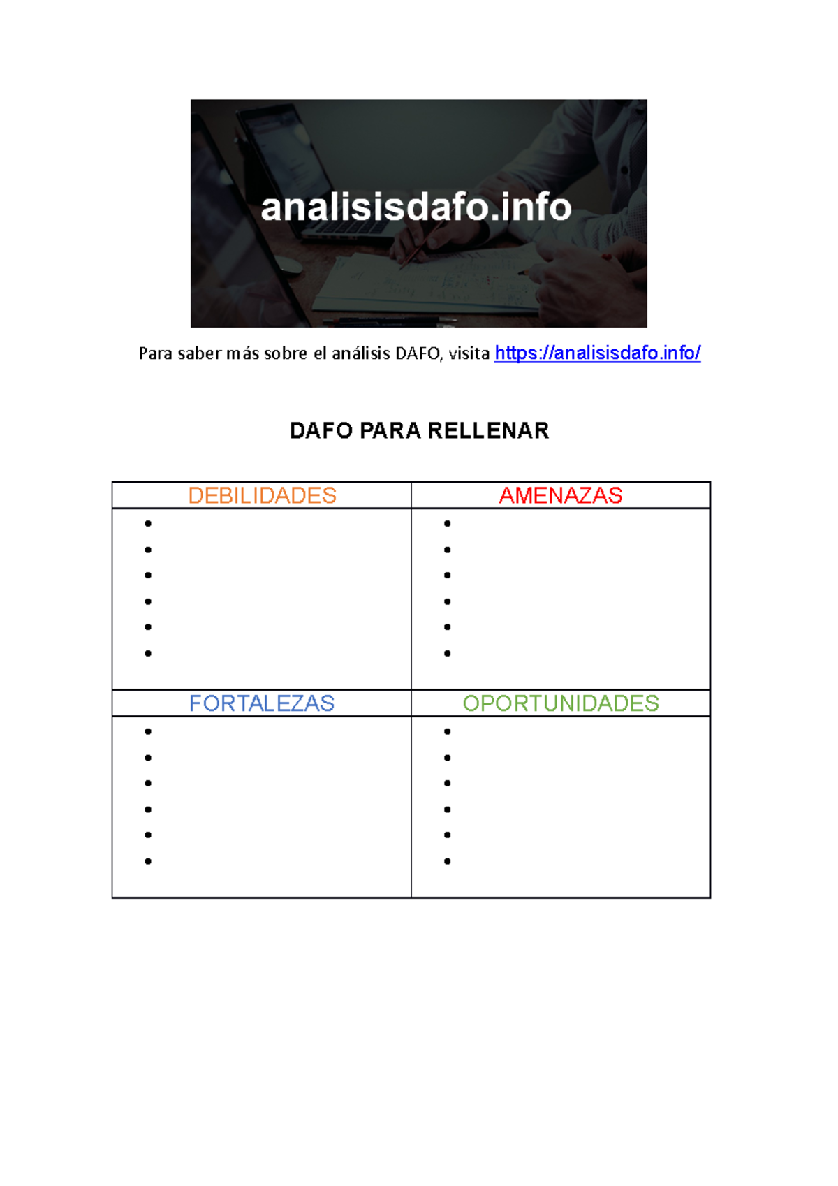 Plantilla DAFO gratis word - Para saber más sobre el análisis DAFO, visita analisisdafo/ DAFO ...