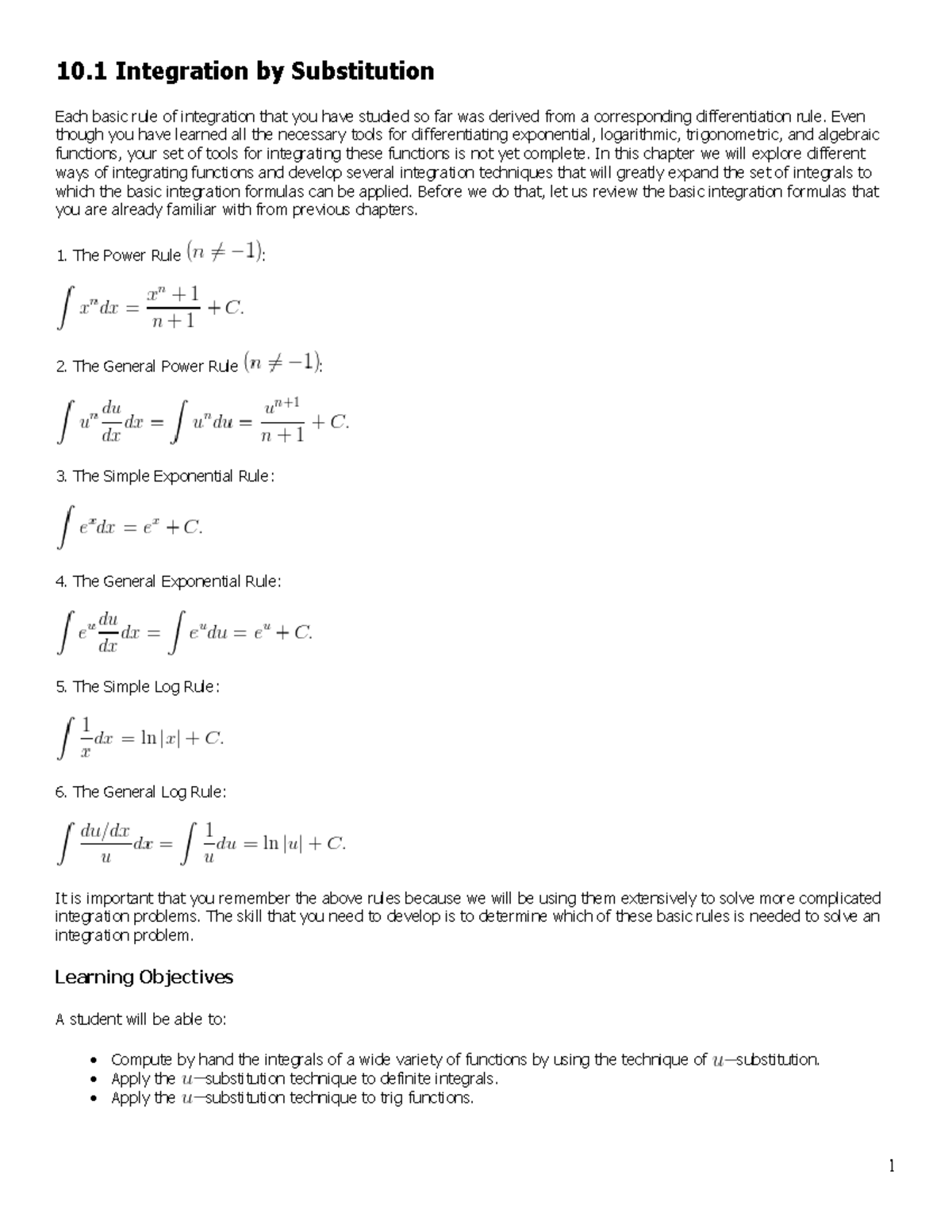 Integration worksheet - 10 Integration by Substitution Each basic rule ...