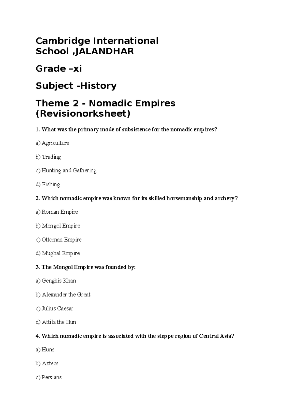 Revision Worksheet Grade 11 - Cambridge International School ,JALANDHAR ...