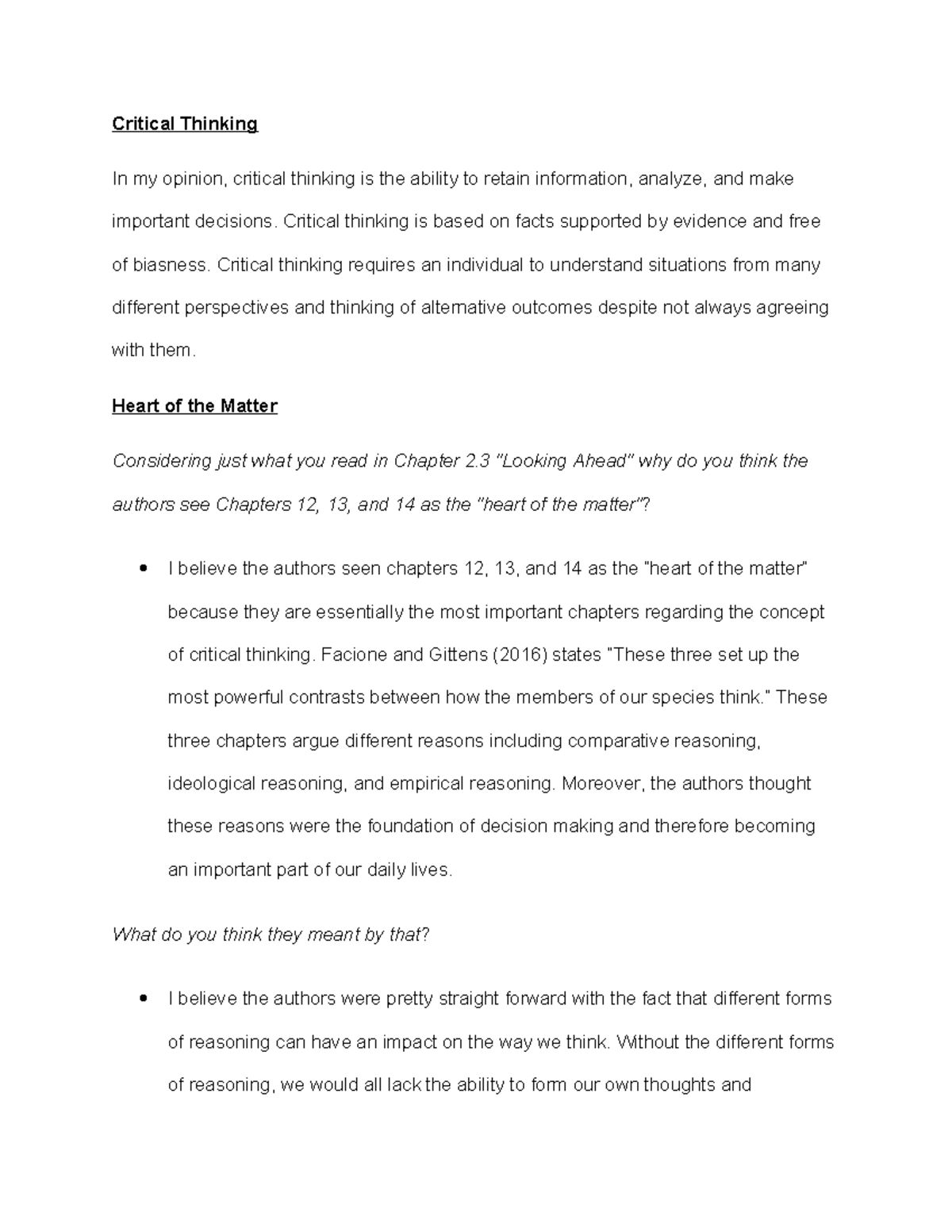 Critical Thinking Journal 1 Week One - Critical Thinking In my opinion ...