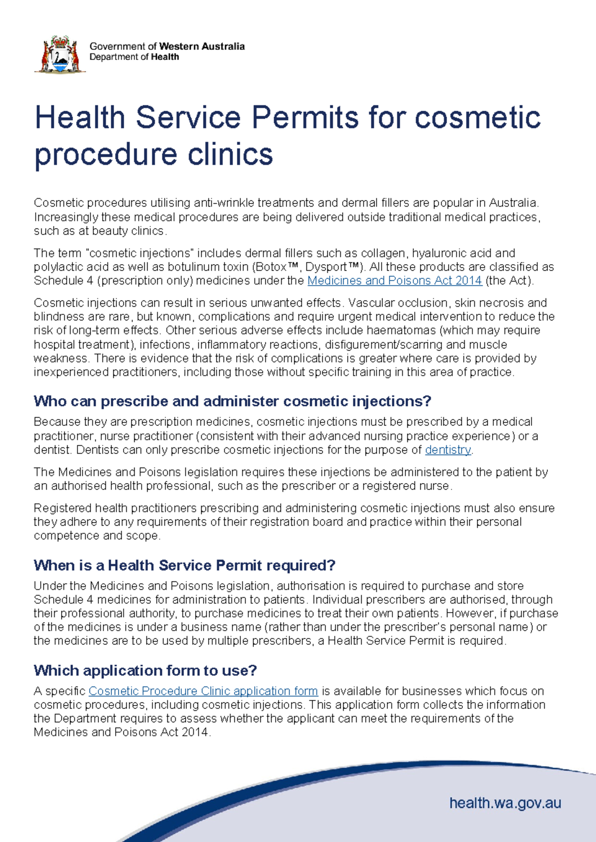 Cosmetic Procedure Clinic Guideline - Health Service Permits for ...