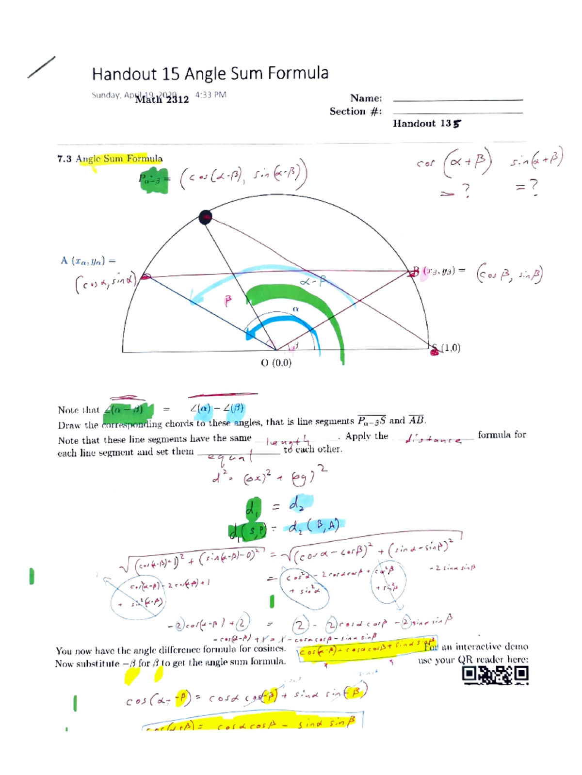 Angle Sum Problems - Notes of lecture - Handout 15 Angle Sum Formula ...