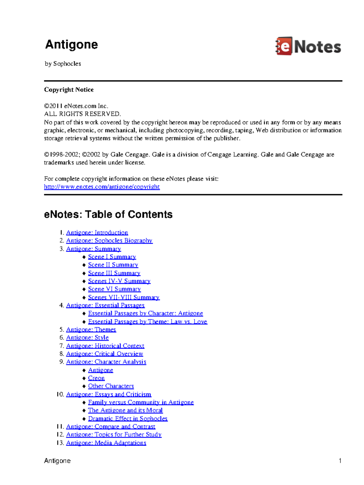 Antigone e Notes 281 29 - Antigone by Sophocles Copyright Notice ©2011 ...