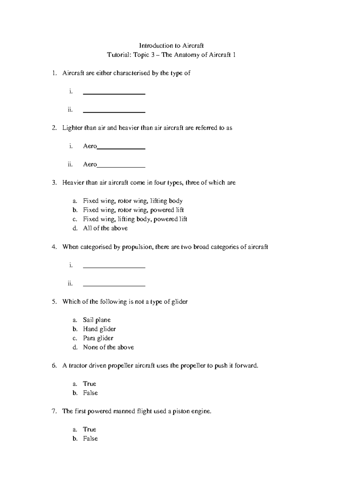 Tutorial 2B work - Introduction to Aircraft Tutorial: Topic 3 – The ...