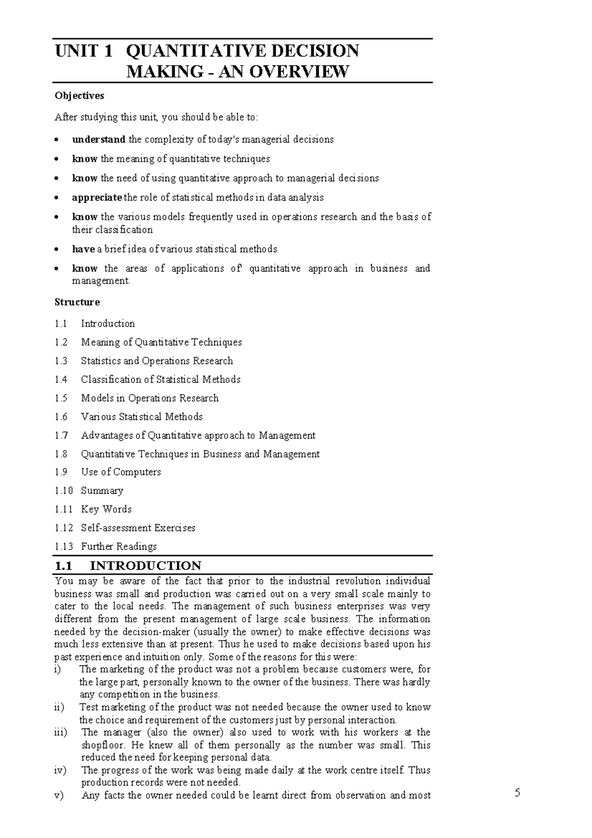 Unit 1 Quantitative Decision Making An Overview - Quantitative Decision Making – An overview ...