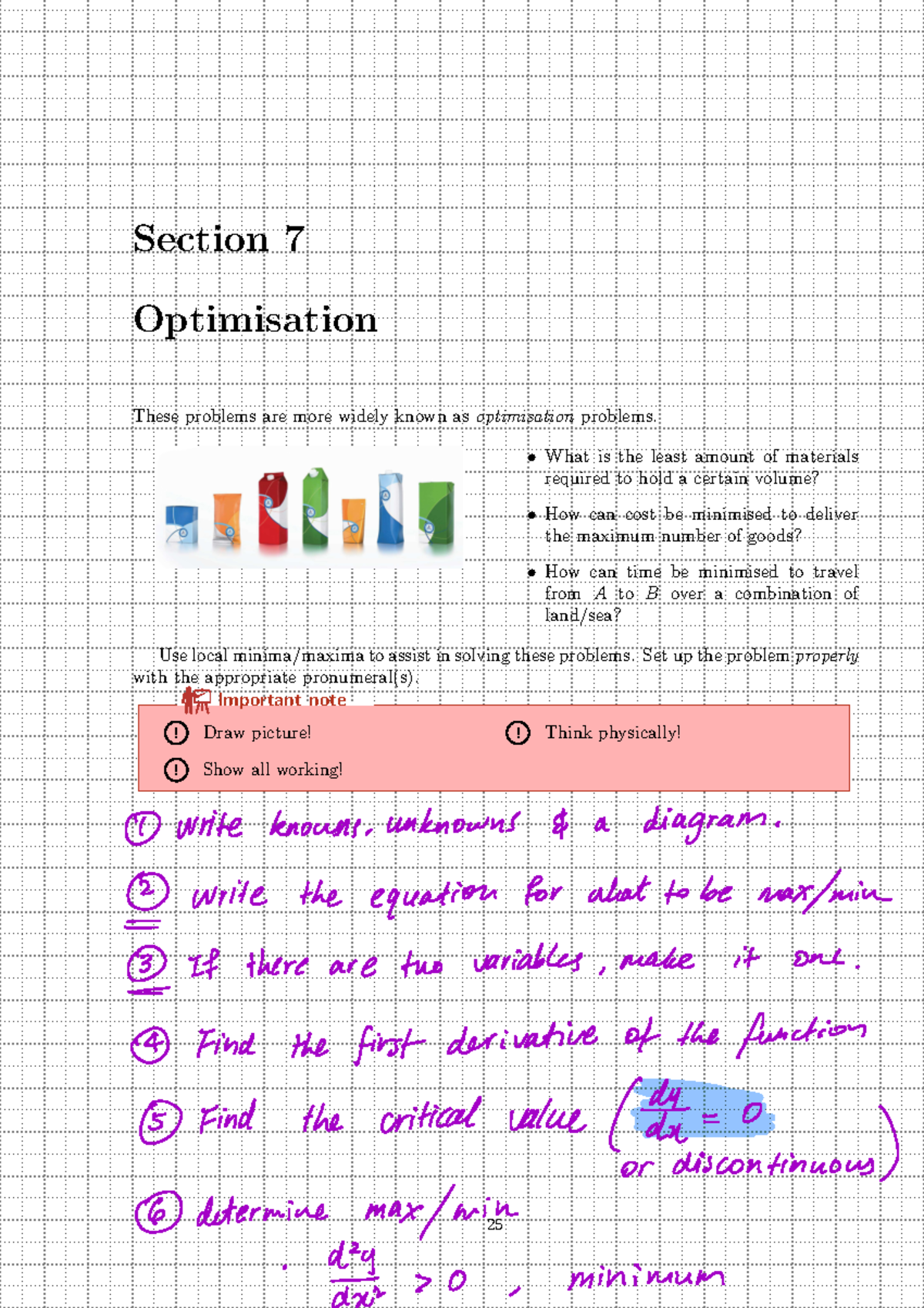 Optimisation Maximum and minimum questions - Section 7 Optimisation ...