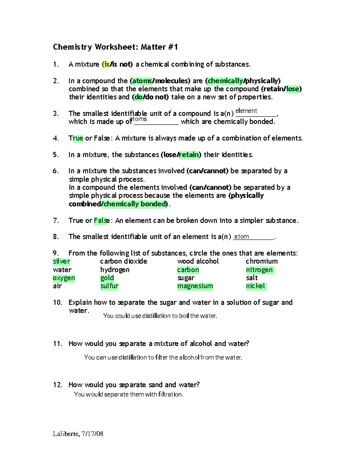 Matter Packet Computer Science Code.Org - Laliberte, 7/17/ Chemistry ...