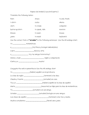 Spanish II Semester 1 Questions - Spanish II Semester 1 Questions UN ...