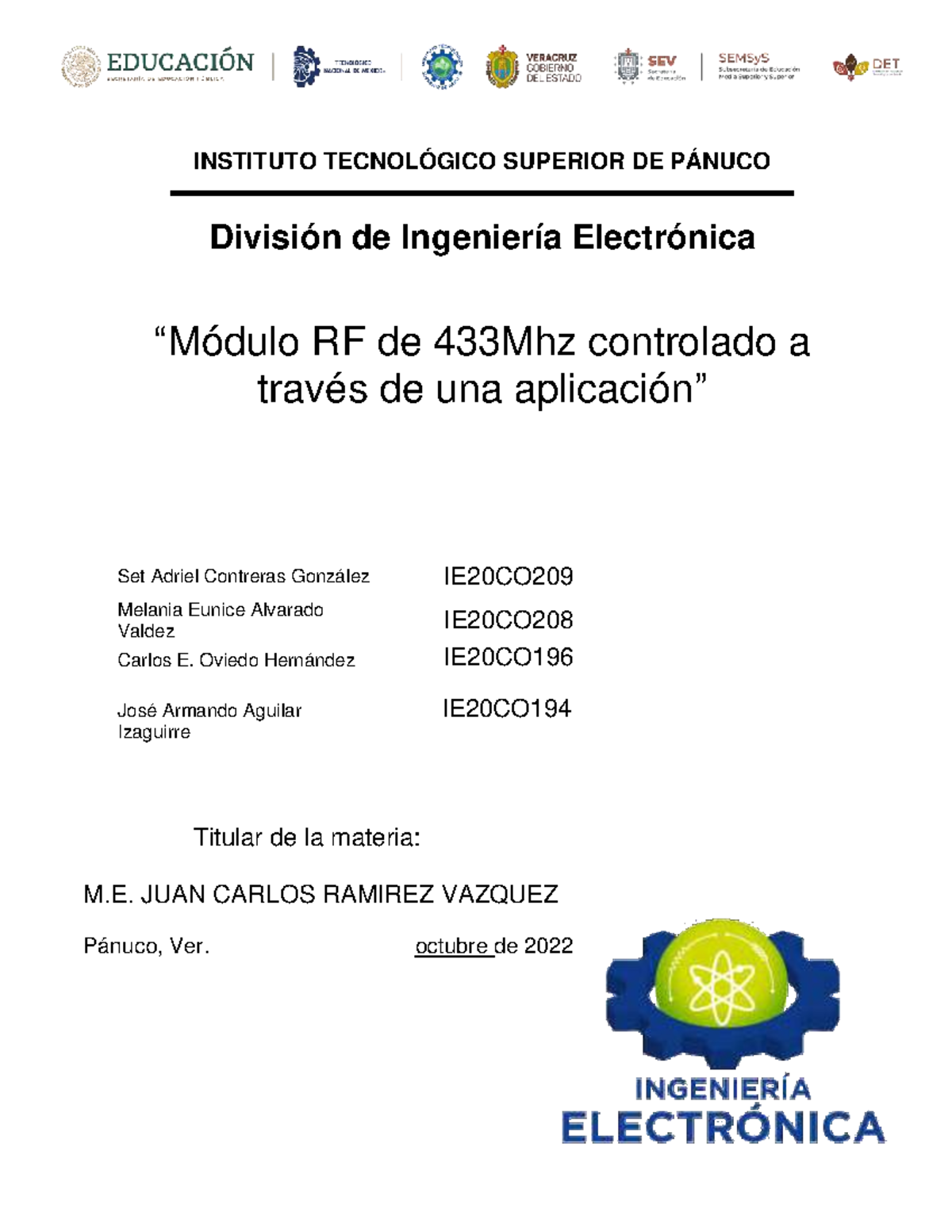 Módulo RF de 433Mhz controlado a través de una aplicación - INSTITUTO ...