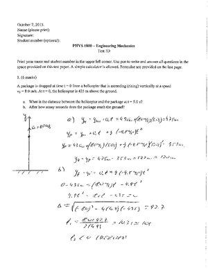 PHYS 1800 Tutorial 2 - Engineering Mechanics - PHYS 1800 F Tutorials 2 ...