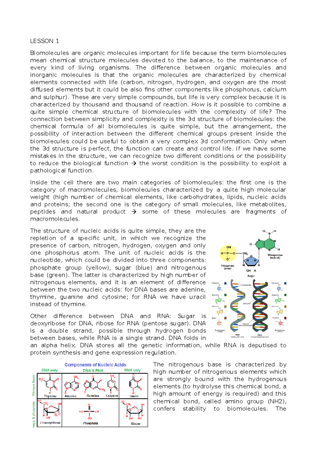 Lezione 1-2-3 Biomolecules - LESSON 1 Biomolecules are organic molecules important for life ...