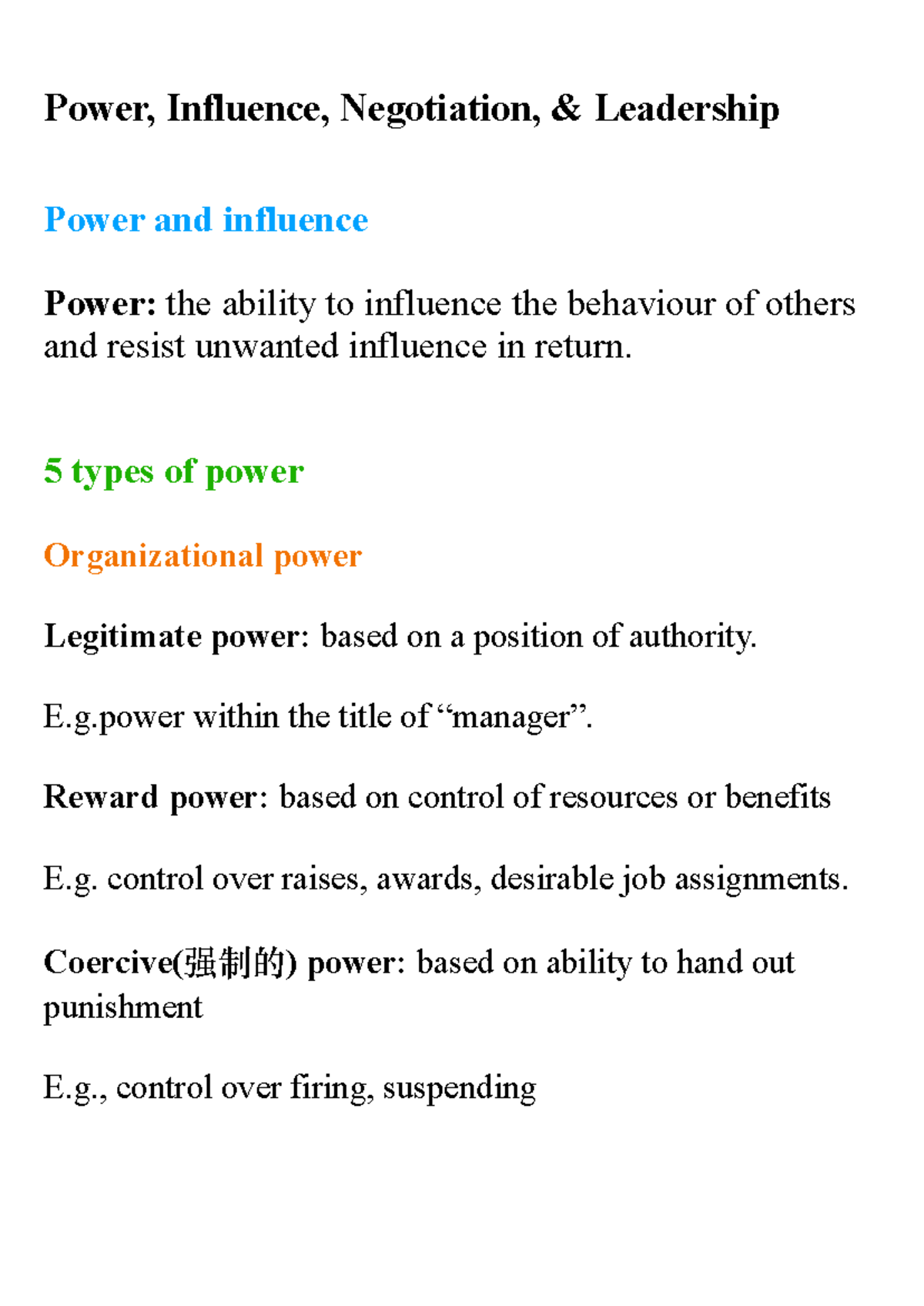 Mos lecture 8 - Power, Influence, Negotiation, & Leadership Power and ...