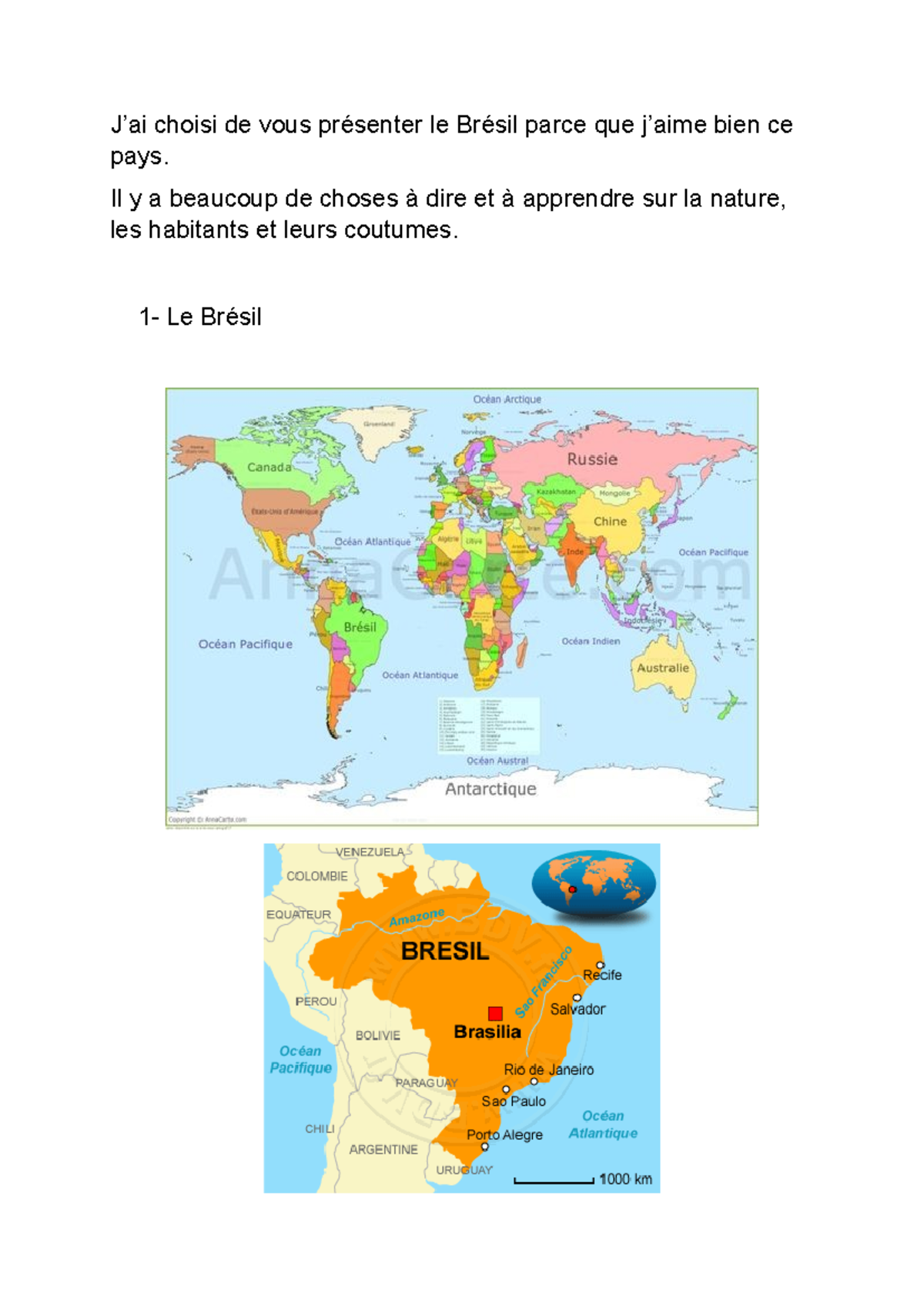 Exposé Brésil - J’ai choisi de vous présenter le Brésil parce que j ...