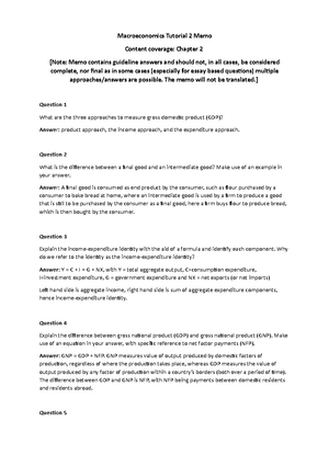 Macroeconomics Tutorial 1 Memo - The memo will not be translated.] Question 1 Briefly describe ...